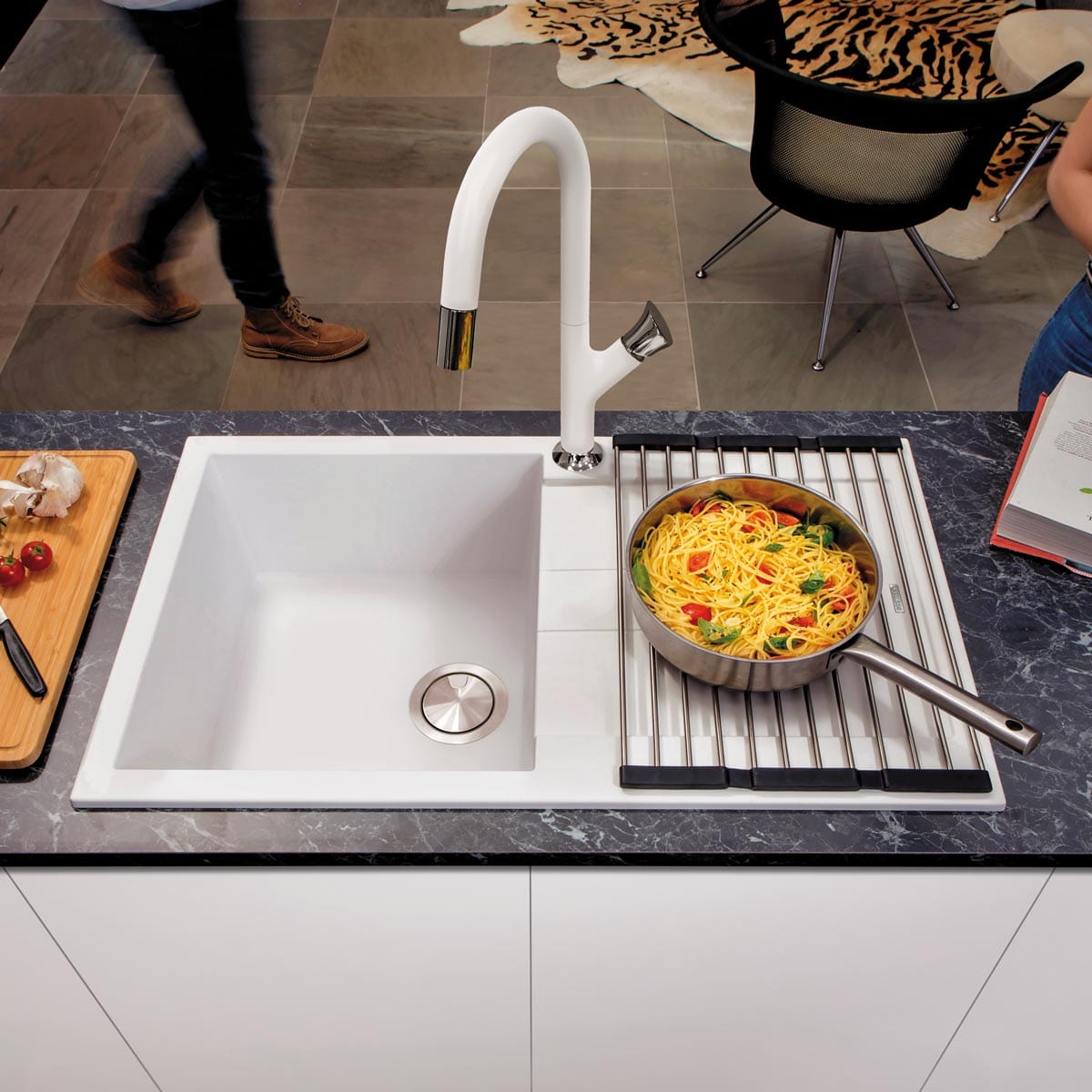 Chiuveta bucatarie granit Alba / Bianco Latte reversibila stanga/dreap ...