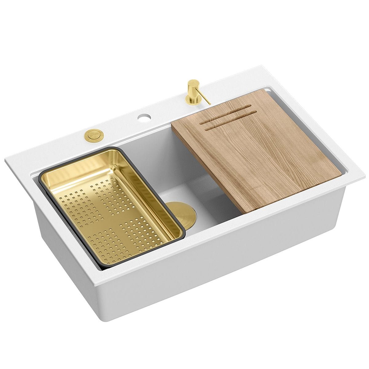 Chiuvetă din granit Marc 110 Quadron,workstation, alb, ventil si acces ...