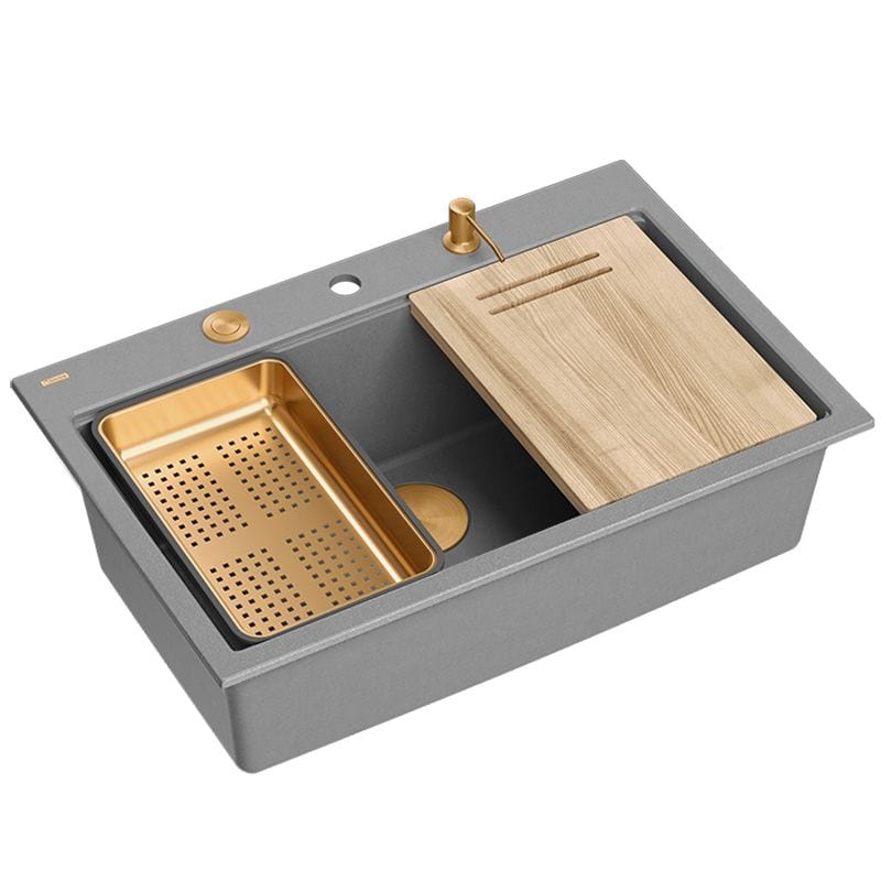 Chiuvetă din granit Marc 110 Quadron,workstation, gri metalic, ventil ...