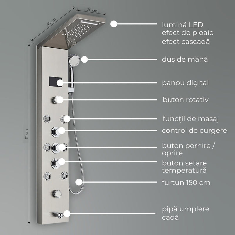 Panel de Dus LED1153, efect ploaie si jeturi masaj – CasaVie