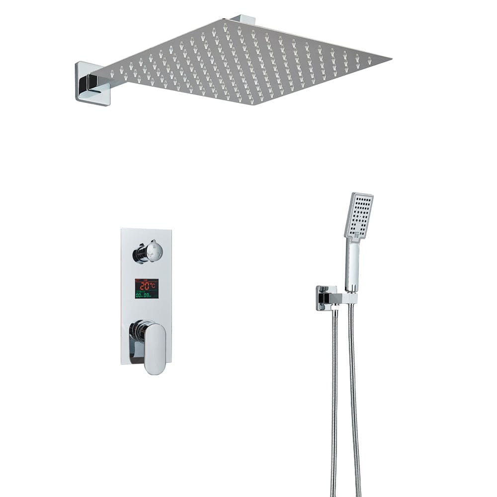 Set de dus cu para patrata de 30 cm, afisaj digital cu LED, argintiu ...